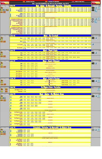 Public Bus Services time table - Holiday Mobility Scooters Menorca